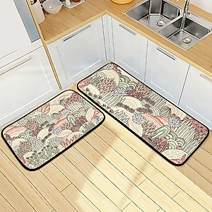 ALAZA Cactus Succulents Floral Kitchen Rug Set, 2 Piece Set, Non-Slip Floor Mat for Living Room Bedroom Dorm Home Decor, 19.7 x 27.6 Inch + 19.7 x 47.2 Inch