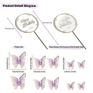 10-Pieces Purple Gold Butterfly Cake Toppers Happy Birthday 1-Metal Gold Birthday Cake Butterfly Party Decorations