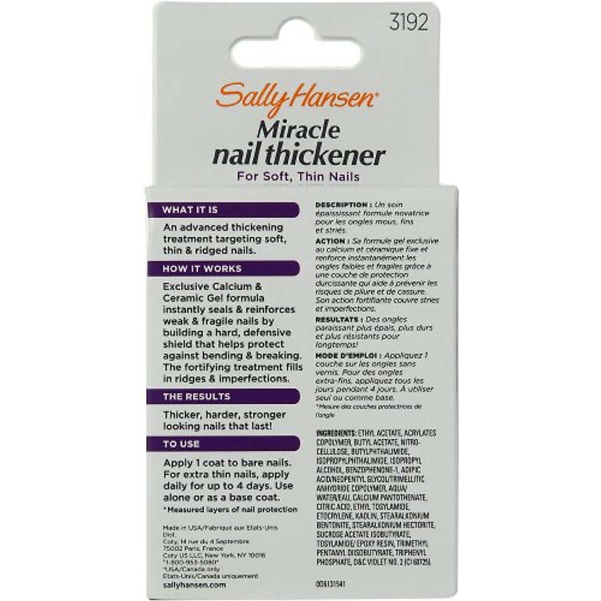 Sally Hansen Miracle Nail Thickener™, Nail Strengthener, Includes Calcium and Ceramic Gel Formula