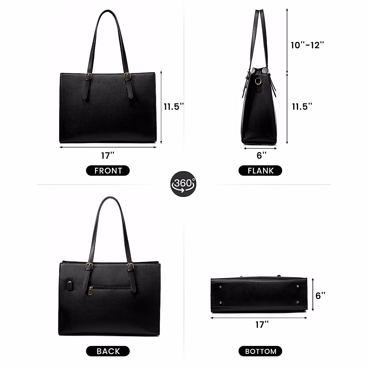 LOVEVOOK Laptop Tote Bag for Women, Large Briefcase for 15.6 Inch Computer Waterproof PU Leather Shoulder Bag with USB Charging Port, Business Office Work Shoulder Handbag Purse 2Pcs Set, Black