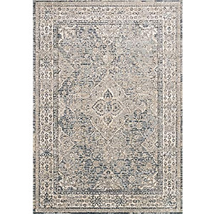 Loloi II Teagan Collection TEA-04 Sky / Natural 7'-11" x 10'-6", .25" Thick, Area Rug, Soft, Durable, Neutral, Woven, Low Pile, Non-Shedding, Easy Clean, Living Room Rug