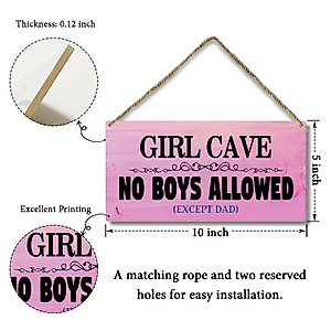 Pink Bedroom Décor Wood Plaque Sign Wall Hanging, Girl Cave No Boys Allowed Except Dad, Decor Door Wooden Hanging Sign (1pc), Art Gift for Farmhouse Bathroom Bedroom Playroom -01