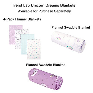 Trend Lab Unicorn Dreams 3 Piece Crib Bedding Set, Can Be Used As A Blanket Or A Playmat for Tummy Time, Includes Quilt, Fitted Crib Sheet and Skirt