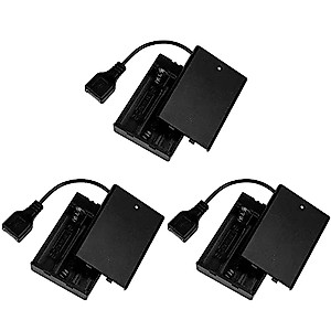 (Pack of 3) USB 3 AA Battery Holder,USB Battery Holder 5V Black with Switch,USB Cable,3 AA Battery Holder with Micro USB Connector