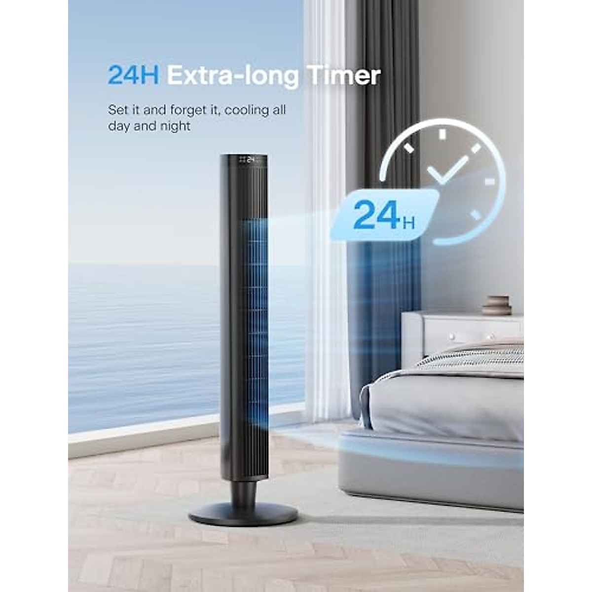 Pelonis 42-Inch Tower Fan for Bedroom – Oscillating Tower Fan with Remote Control – Indoor Quiet Fan with 6 Speeds, 4 Modes and 24-Hour Timer – ETL Certified