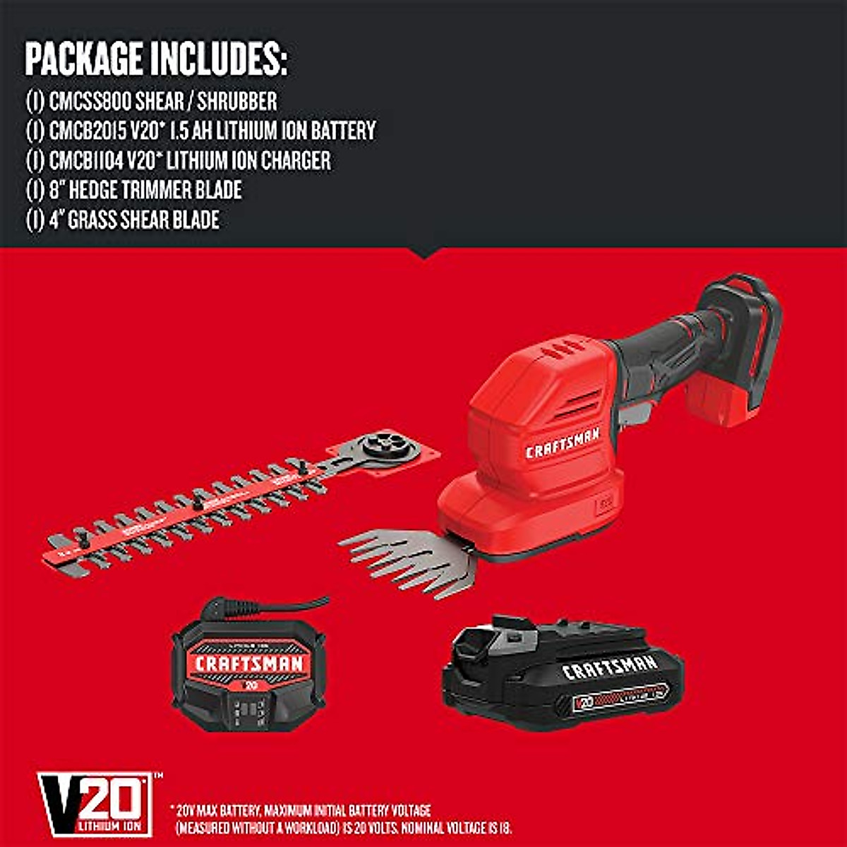 CRAFTSMAN V20 Cordless Handheld Grass Trimmer and Mini Hedge Trimmer Kit (CMCSS800C1)