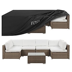 Outdoor Patio Furniture Covers Waterproof, 600D Heavy Duty Oxford Covers for Patio Furnitures as General Table Chair Bay Sofa, UV Proof Wind Proof Snow Resistant in Winter (Black, 90" x 64" x 28")