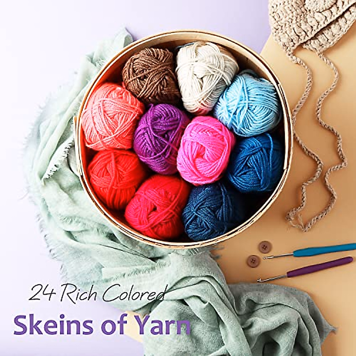 Soft Yarn for Crocheting - 2400 Yards Crochet Yarn for Crocheting and Knitting Yarn, Amigurumi Yarn for Knitting, Acrylic Yarn Bulk, Perfect Yarn for Crafts, Crocheting Yarn Set - 24 Yarn Pack x 50g