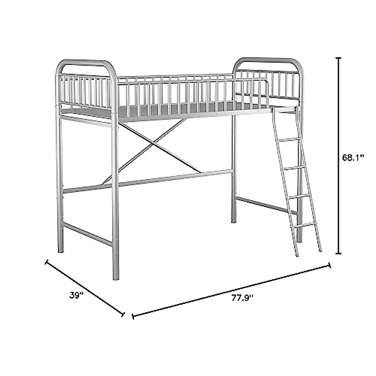 Merax Twin Size Metal Loft Bed, No Box Spring Needed, Silver