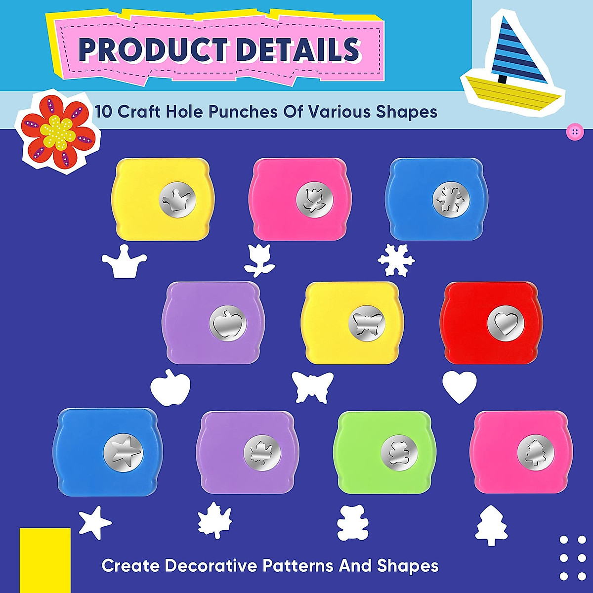 22 Pcs Craft Hole Punch and Creative Scissors Set, Including 12 Craft Pattern Scissors Decorative Edge Scrapbooking Edging Scissors, 10 Paper Punch for School Kids Adults Crafting