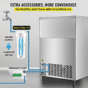VEVOR Commercial Flake Ice Machine, 132LBS/24H Snow Flake Ice Maker with 66LBS Storage for Seafood Restaurant, Stainless Steel Construction, Quiet Operation, Auto Clean, Air Cooling