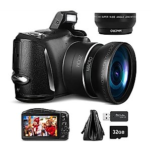Monitech Digital Cameras for Photography 4K ，Vlogging Camera 48MP Video Camera 16X Digital Zoom Mini Camera Super Wide Angle Point and Shoot Digital Cameras with 32GB SD Card and Bag