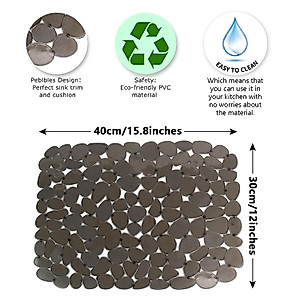 Yiter Sink Mat, 2Pcs Adjustable PVC Pebble Sink Protector for Stainless Steel or Porcelain Sink, Dish Drying Mat for Bathroom Kitchen Sink Countertop, 15.8 x 12 inch (2, Brown)
