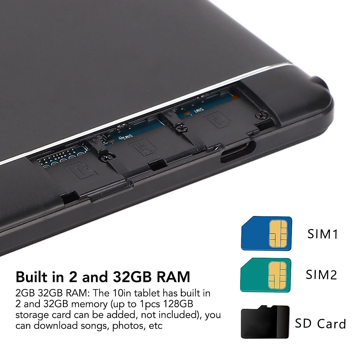 Diyeeni 10in Dual SIM Dual Standby 2GB 32GB RAM Dual Camera IPS HD Tablet for Portable Large Screen Call Tablet (US Plug)