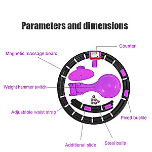 PHTW Abdomen Fitness Equipment Weighted Hula Hoop with Count Table Freely Adjustable 12 Detachable Knots Smart Hula Hoops Suitable for Adult Youth Children(Color:Purple)