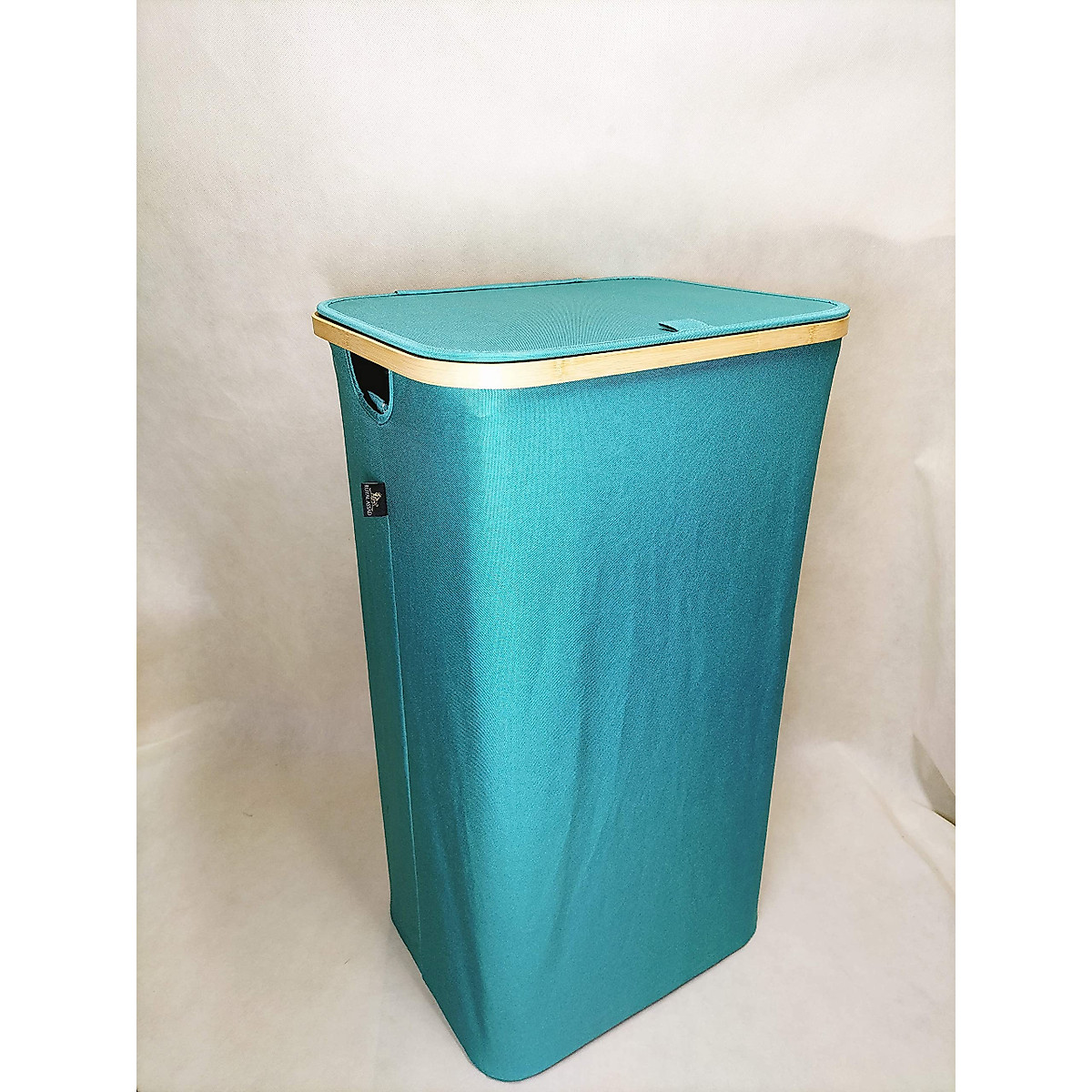 Royal Assad Large Collapsible Laundry Hamper with Lid - Foldable Bamboo Laundry Basket with 2 Removable Bags for Clothes, Towels, Bedroom, Bathroom - 27.2 Gallons (103L) - Light Teal