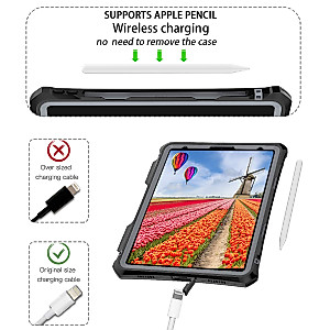 Transy for iPad Pro 11 Case - Black Waterproof Case for iPad Pro 11 Inch 2020 2021 2022 New Clear Full Body Protection Bumper Case Shockproof Dustproof with Ring Stand Strap Built in Pen Holder