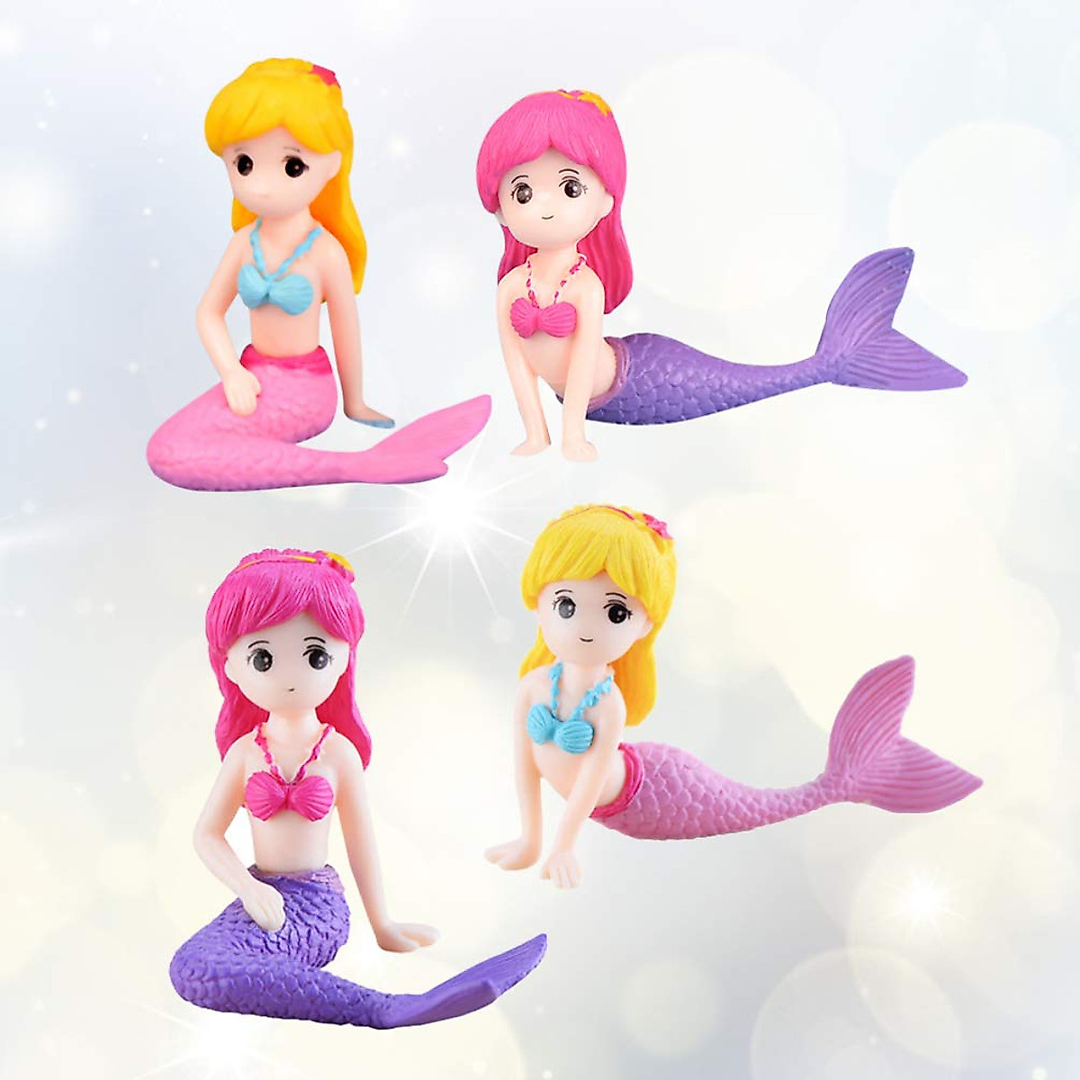 Healifty 4pcs Fairy Garden Miniature Artificial Mermaid Fairy Figurine Micro Landscape Aquarium Decoration Miniature Mermaid Ornaments for Home Fish Tank Decoration