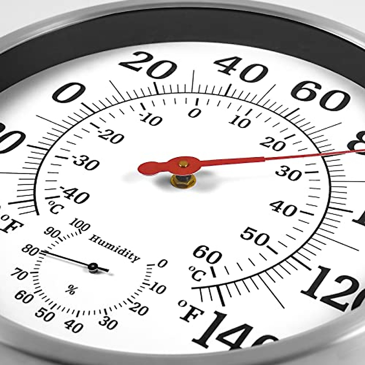 Outdoor Thermometer Large Numbers - 12Inch Outdoor Thermometers for Patio Waterproof, Wall Mounted Thermometer Hanging Thermometer Hygrometer with Stainless Steel Enclosure, No Battery Required