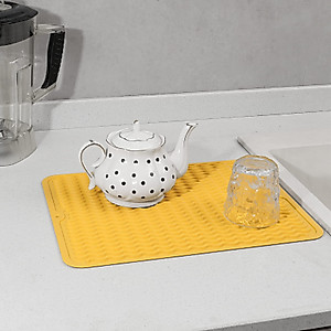 MicoYang Silicone Dish Drying Mat for Multiple Usage,Easy clean,Eco-friendly,Heat-resistant Silicone Mat for Kitchen Counter or Sink,Refrigerator or drawer liner Yellow L 16 inches x 12 inches