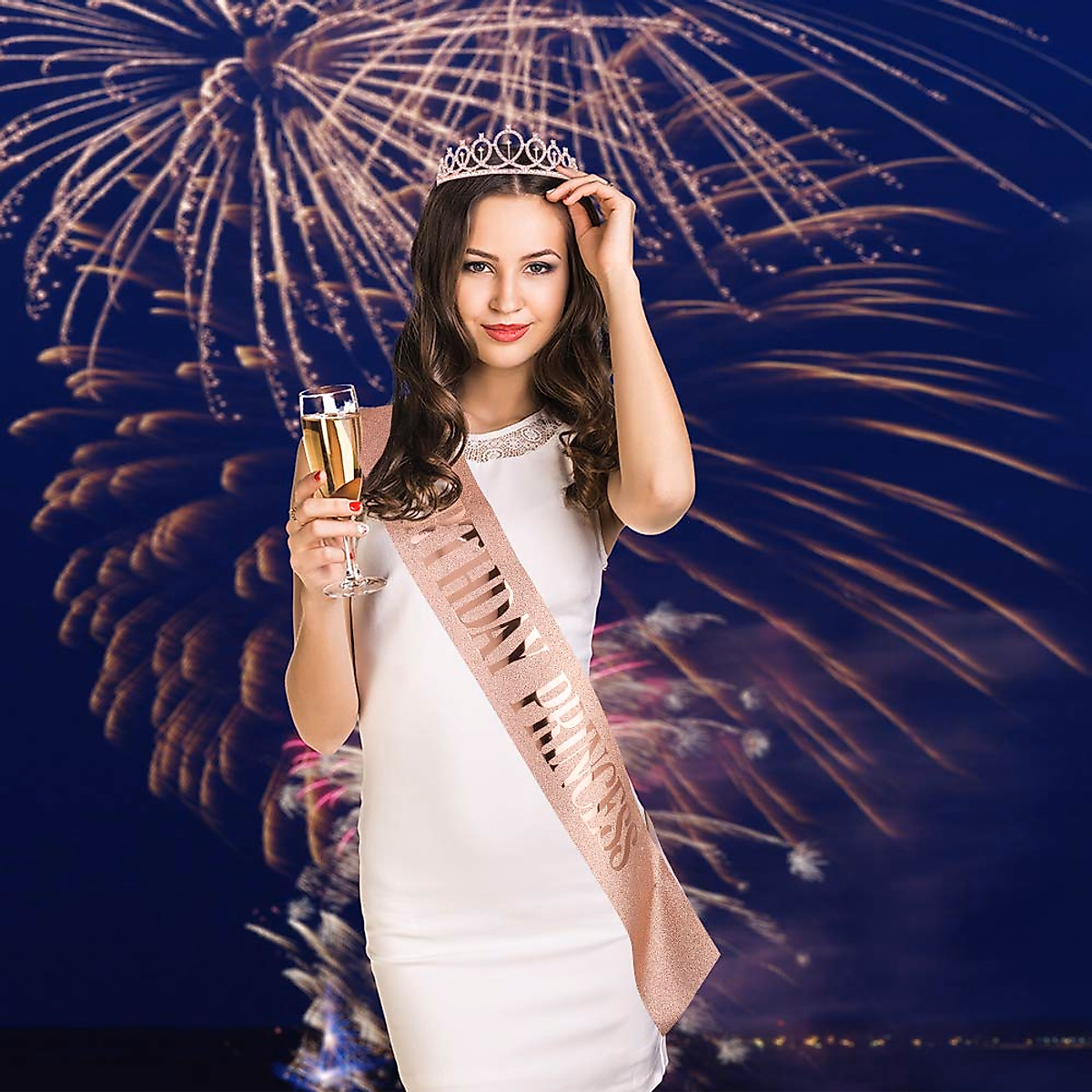 Rosavida 2-piece suit BIRTHDAY PRINCESS Sash and Rhinestone Tiara Kit Birthday Gifts Glitter Sash and Birthday Crowns for Women Girl Party Decoration (Rosegold)