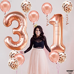 KatchOn, Rose Gold 31 Balloons Numbers - 40 Inch, Pack of 12 | 31 Birthday Decorations for Women | 31 Birthday Balloon With Confetti Balloons | 31st Birthday Decorations for Women | 31 Number Balloons