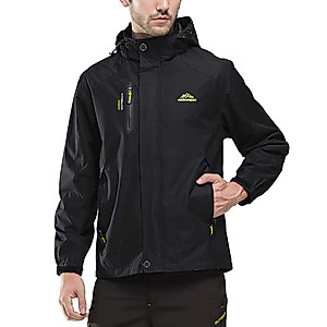 JOGERBRO Mens Waterproof Rain Jacket with Hood Hiking Fishing Windproof Raincoat