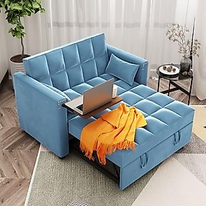 ORRD Convertible Sofa Bed, 3-in-1 Multi-Functional Velvet Sleeper Couch Pull-Out Bed, 48'' Bed Chaise Lounge with Adjustable Backrest and Pillows, Hidden Side Table for Living Room, Small Space