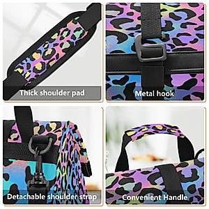 MNSRUU Insulated Lunch Bags Women Men, Rainbow Leopard Portable Reusable Thermal Meal Tote Cooler Bag Organizer, Adjustable Shoulder Strap, Handle