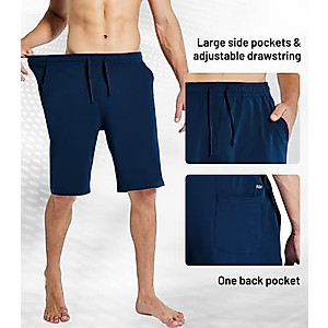 MIER Men's Workout Cotton Shorts 11 Inch Long Lounge Gym SweatShorts Pockets Lightweight Athletic Running Knit Jersey Shorts Drawstring, Navy Blue, M