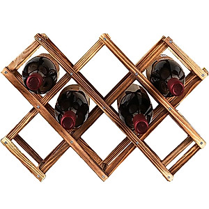 Draduo 10 Bottles Wood Storage Wine Rack, Freestanding Wine Rack, Foldable Standing Wine Bottle Stand Holder Display Shelf, or Kitchen, Home, Bar, Pantry
