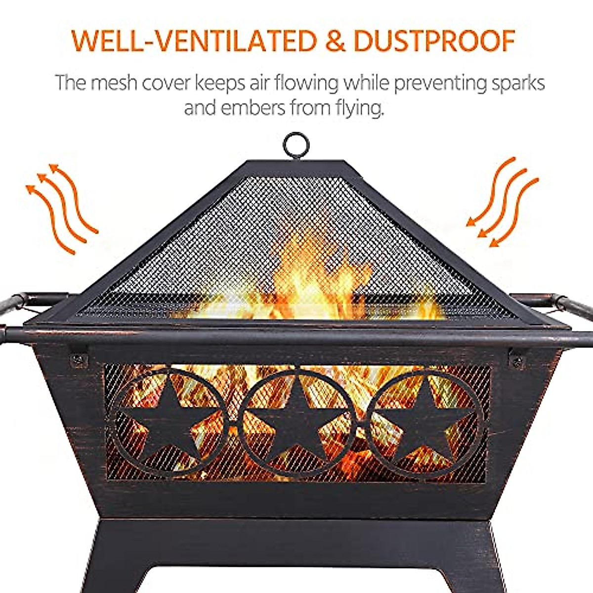 Yaheetech 32in Outdoor Fire Pit Metal Square Firepit Wood Burning Backyard Patio Garden Beaches Camping Picnic Bonfire Stove with Spark Screen, Log Poker