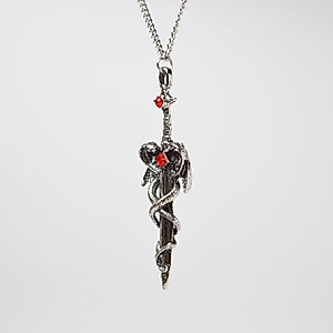 Dragons Wrapped Around Sword Medieval Renaissance Silver Finish Pendant Necklace