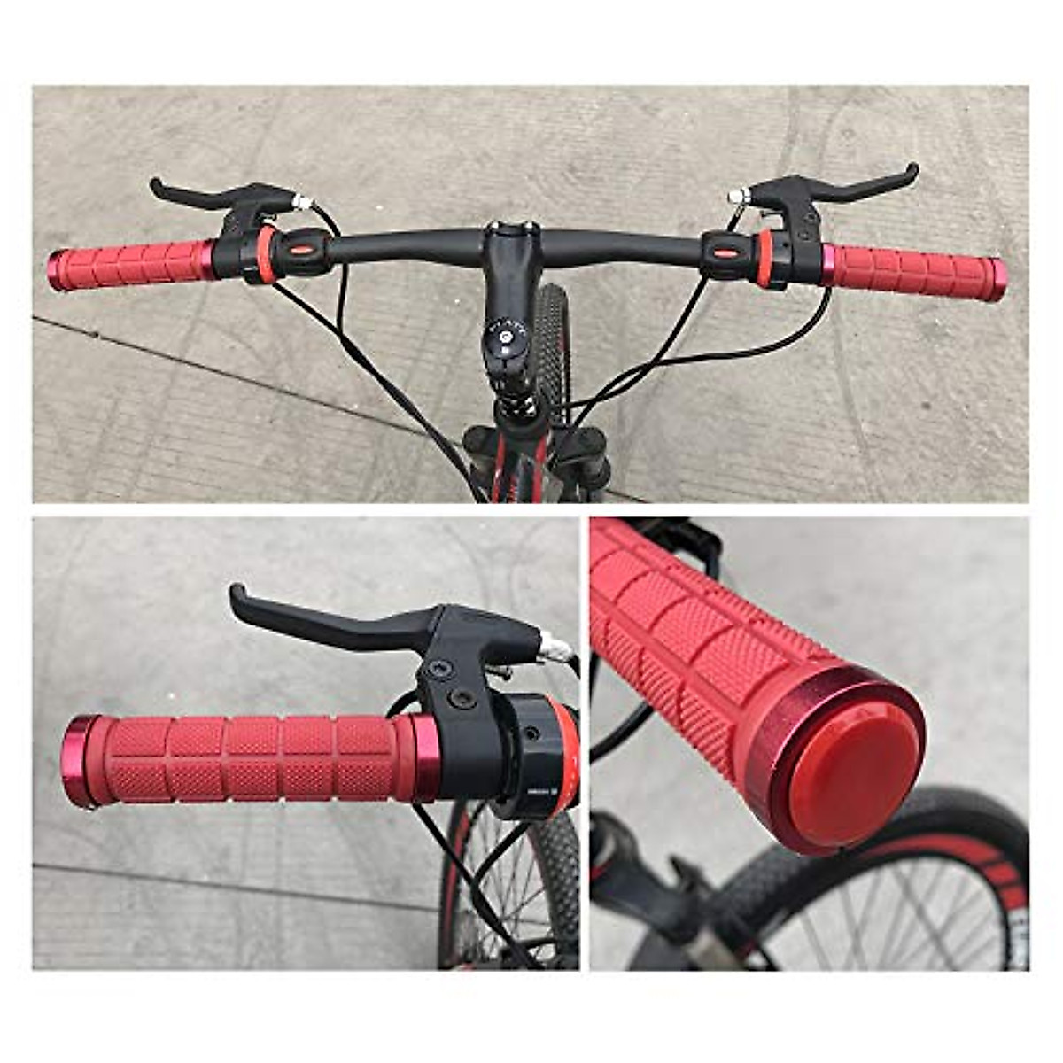 Platt Bike Handlebar Grips Rubber Comfortable Bicycle Handle Grip for MTB/BMX with Plastic End Caps,Red