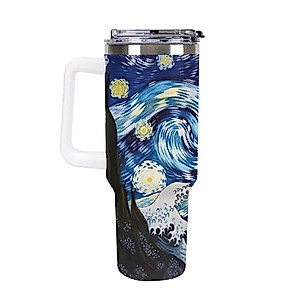 40 Oz Starry Night Insulated Stainless Steel Tumbler with Handle & Straw Lid, Reusable Travel Cupholder Friendly Mug for Coffee, Water, Tea