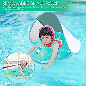 Relaxing Baby-Pool Float with Adjustable Seat Pocket with Canopy of UPF 50+UV Protection Anti-Slip Crotch, Add Tail Chamber Baby Floats for Pool Accessory Air Pump and 2 Pool Toys for Toddler 6M-3Yrs