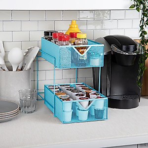 Mind Reader, Supply Storage, Makeup Accessory Organizer, One Size, Blue 2 Tier Mesh