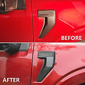 Korlot Carbon Fiber Side Vent Fender Badge Emblem Cover Trims Accessories fit for Ford F150 2021+ for 2023 F250 F350 Super Duty