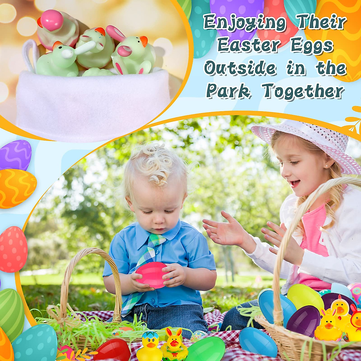 28 Sets Easter Eggs Filled with Rubber Duck, Plastic Egg Prefilled with Assorted Rubber Duck Multicolor Bunny Small Duck for Bathtub Toys, Easter Basket Stuffers and Party Favors, Class Prizes, 56 Pcs