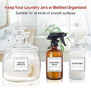 TESWEY Laundry Labels for Jars, Minimalist Laundry Room Labels Set, 18PCS PVC Laundry Room Labels for Organizing, Waterproof Labels for Laundry Containers Glass Jars, with DIY Blank Labels