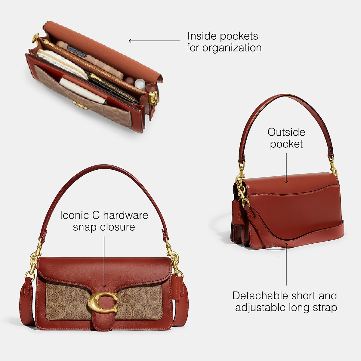 COACH Coated Canvas Signature Tabby Shoulder Bag 26, Tan Rust, One Size