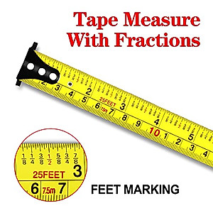 WISEUP Magnetic Tape Measure 25 Ft with Fractions 1/8 and Metric,Easy to Read,Measuring Tape with Belt Clip for Surveyors,Engineers,Household,Carpentry,Construction