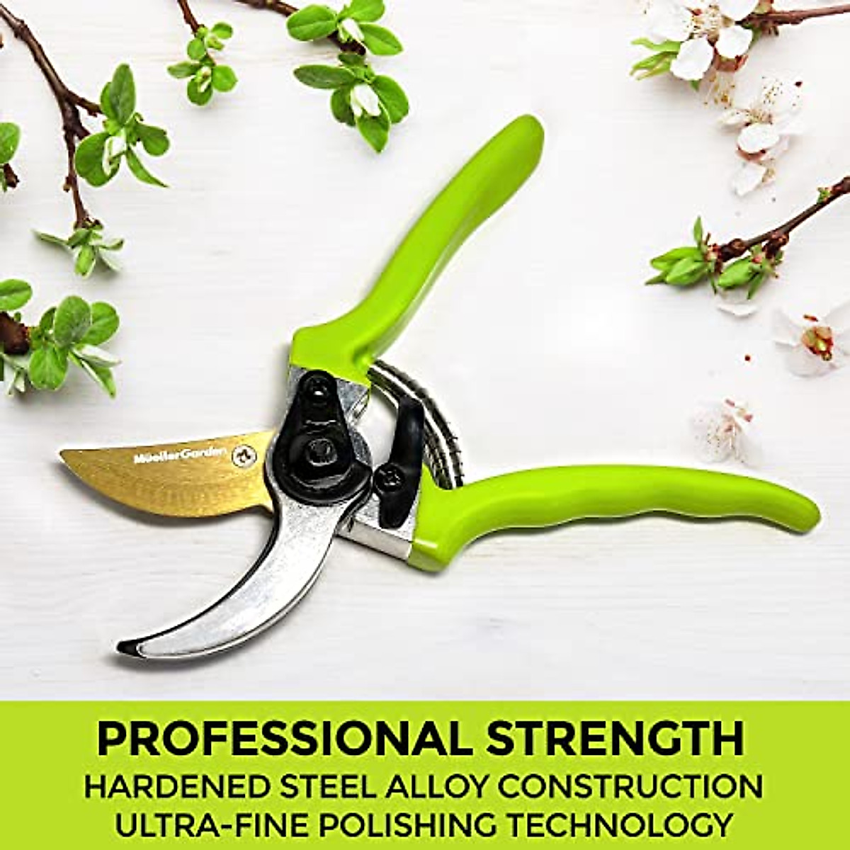 Mueller Heavy Duty Garden Shears, Hand Pruner, Bypass Shears, Durable Hardened Titanium Blades, 1.2" Cutting Diameter, Blade Lock, Ergonomic Grip