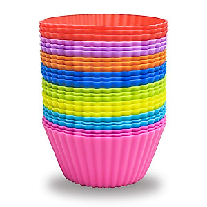 24 Pack Silicone Baking Cups Reusable Muffin Liners Non-Stick Cup Cake Molds Set Cupcake Silicone Liner Standard Size Silicone Cupcake Holder Reusable Cupcake Liners Christmas Gift (8 Rainbow Colors)