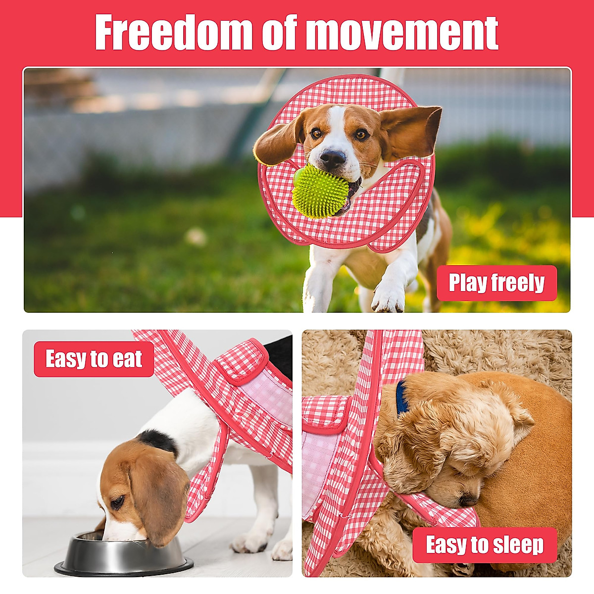 ROYALAY Adjustable Dog Cones for M S Dogs, Soft Cone Collar Recovery Collars to Prevent Pets from Touching Wounds, Unique Chest Fixation, Unbound Neck, Not Block Vision Comfortable for Dogs,S,Red