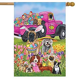 Briarwood Lane Easter Dogs Holiday Humor House Flag Decorated Eggs 28" x 40"