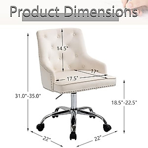 ATTICA Home Office Desk Chair with Soft Foam Seat Cushion 360 Degree Swivel and Rivets Design, Velvet Office Chair(White)