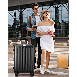 3 Piece Luggage Sets Expandable, Hardshell Travel Suitcase with Double Spinner Wheels and TSA Lock, (Black)