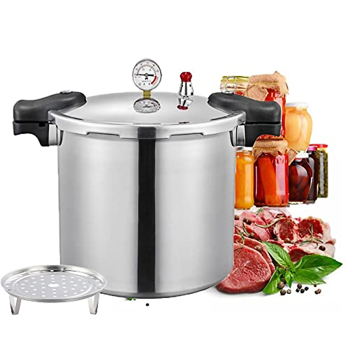 25quart pressure canner cooker and cooker with cooking rack canning pressure cooker with gauge Explosion proof safety valve Extra-large size great for big canning jobs,Induction cooker can sense