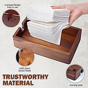 Acacia Guest Towel Napkin Holder 10x6", Paper Hand Towels Tray Holds Paper & Cloth Linen Napkin on Table, Kitchen Counter, Bathroom - Durable, Natural, Dark Stained Organizer for Party, Wedding, Event